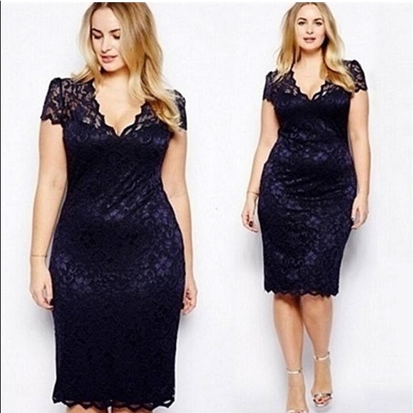 MoDa New York | Dresses | Stretchy Beautiful Dress Navy Blue Lace Body ...